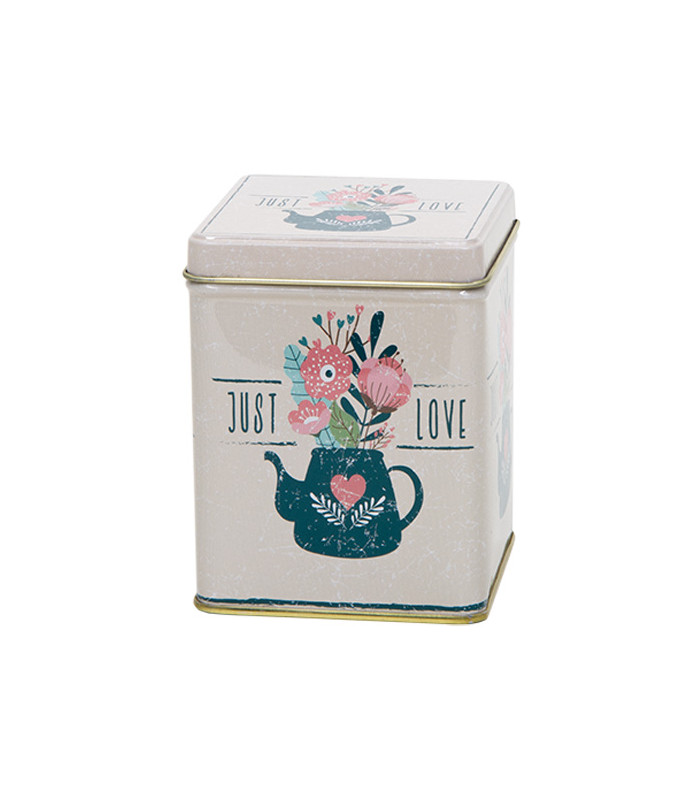 Lata Teabloom para 100 g de té - Diseño cuadrado con tapa de bisagra