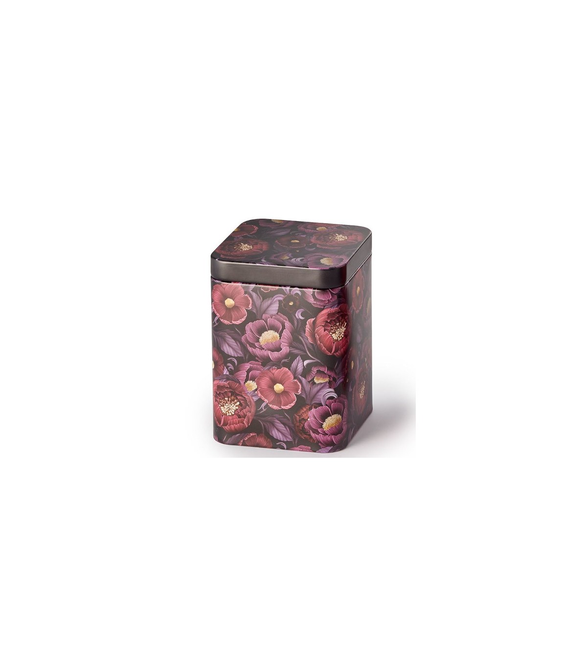Lata Mystic para 100 g de té - Diseño floral con tapa a presión.
